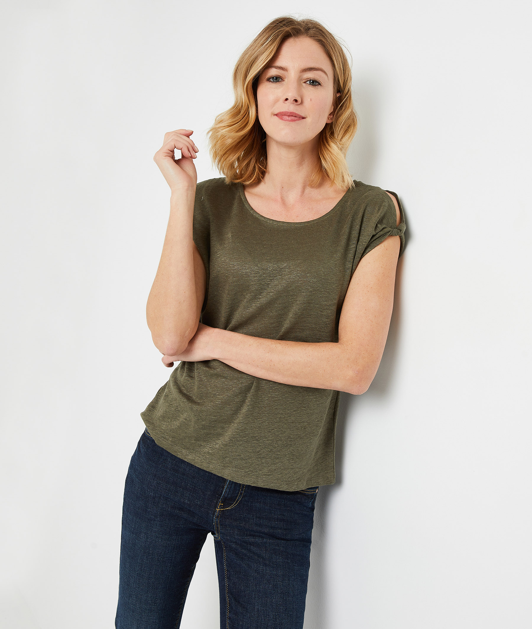 T-shirt en lin uni femme KAKI - Grain de Malice